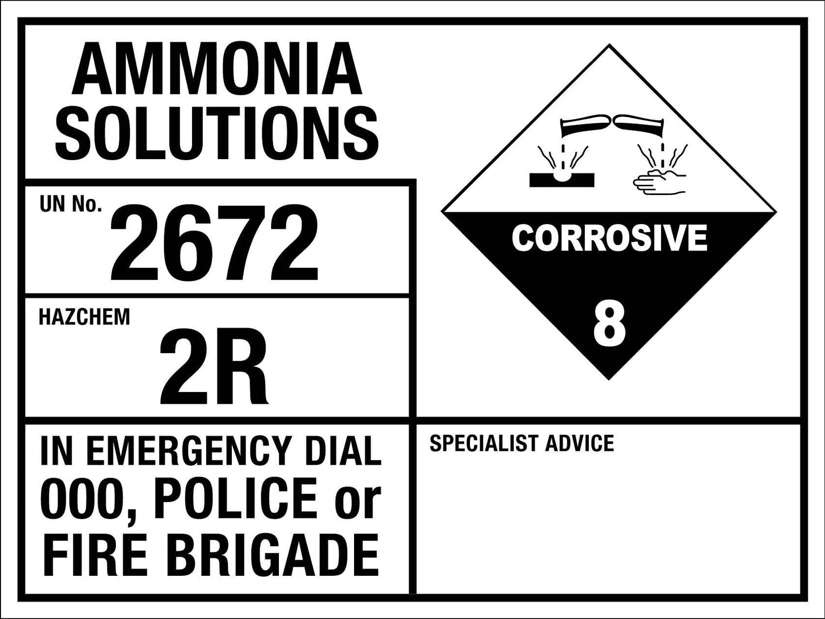 Ammonia Solutions 2672 2R Emergency Information Sign – Signs4Safety
