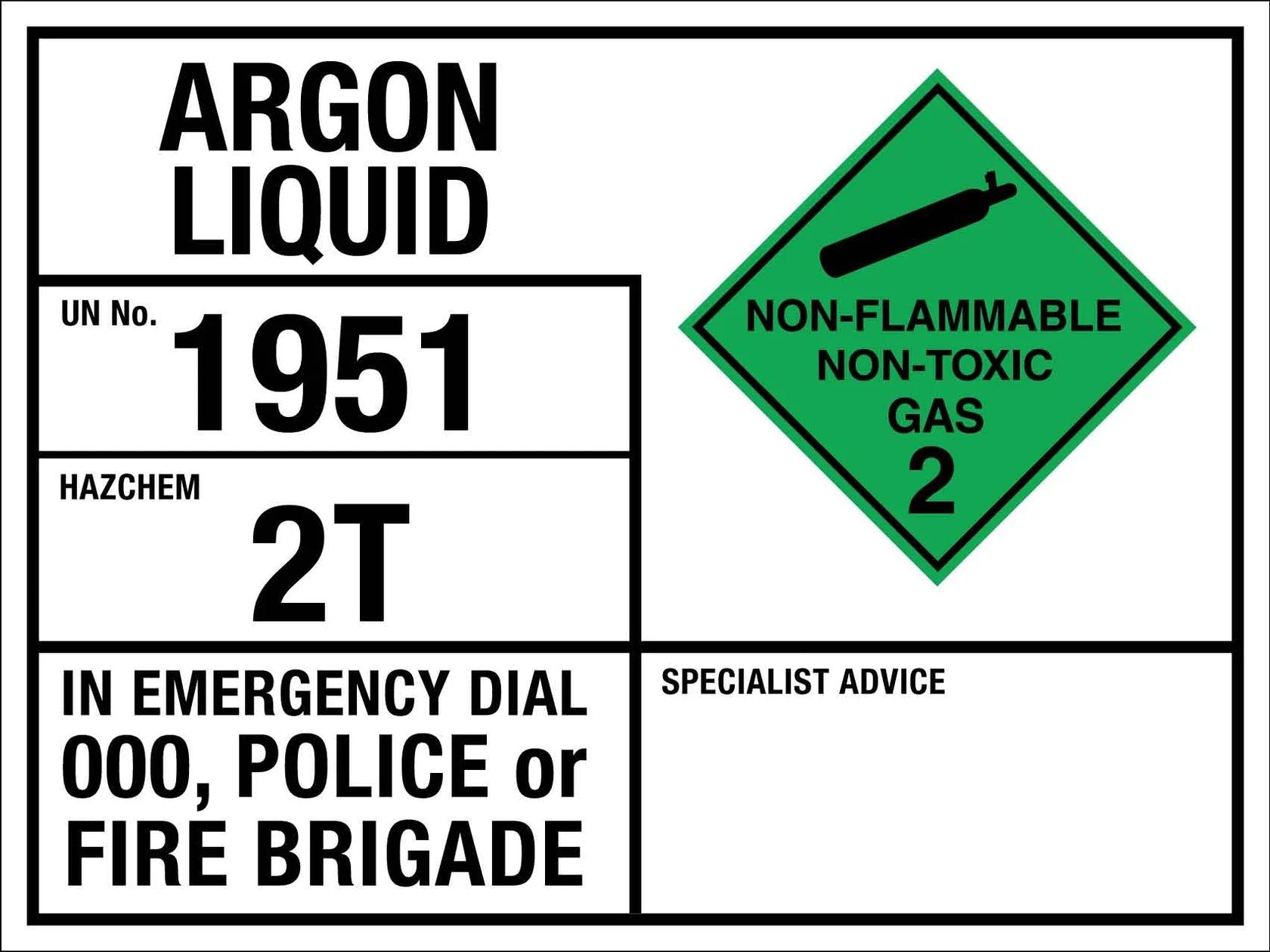 Argon Liquid 1951 2T Emergency Information Sign – Signs4Safety