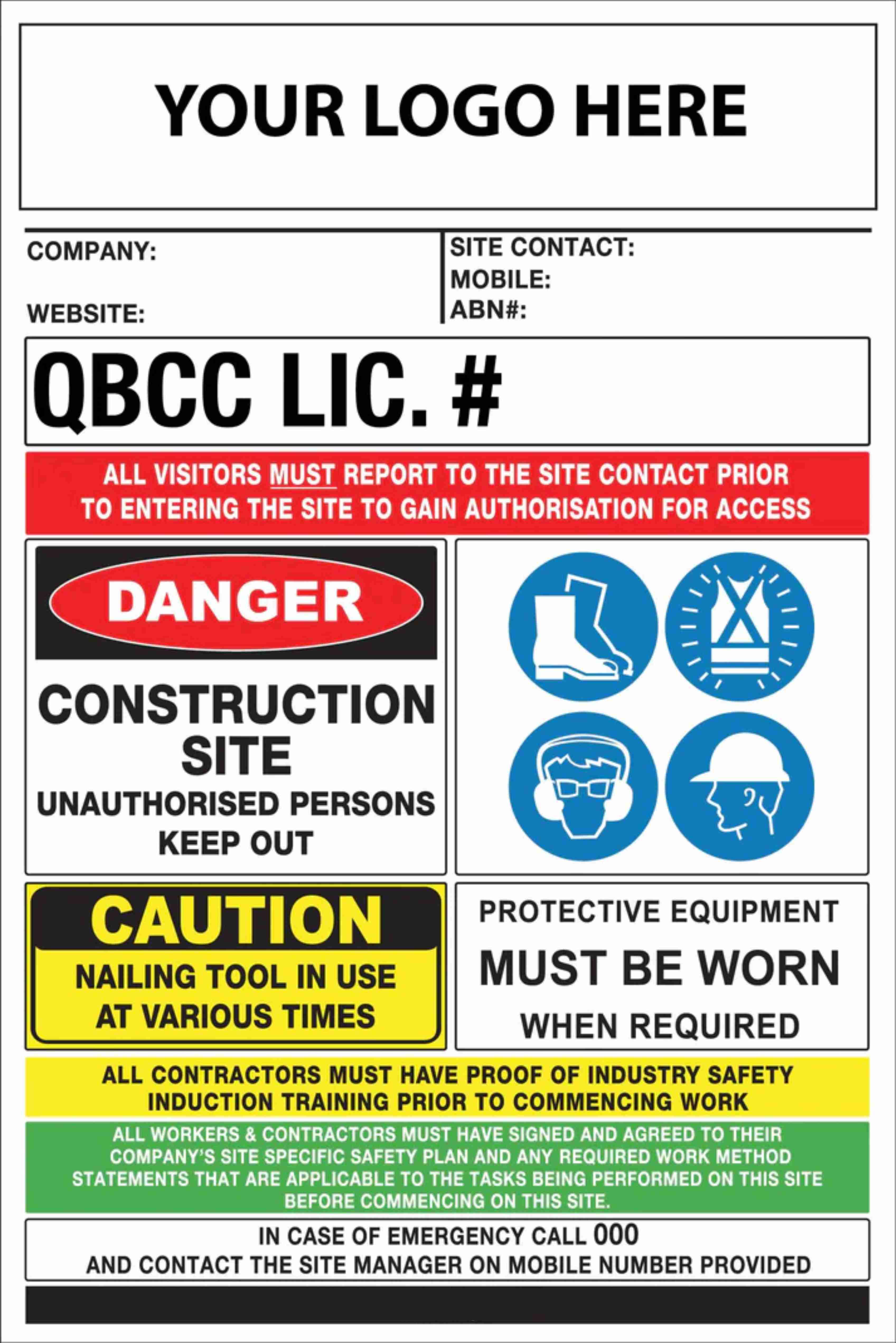 Construction Site Entry Building QLD QBCC Compliant Sign – Signs4Safety