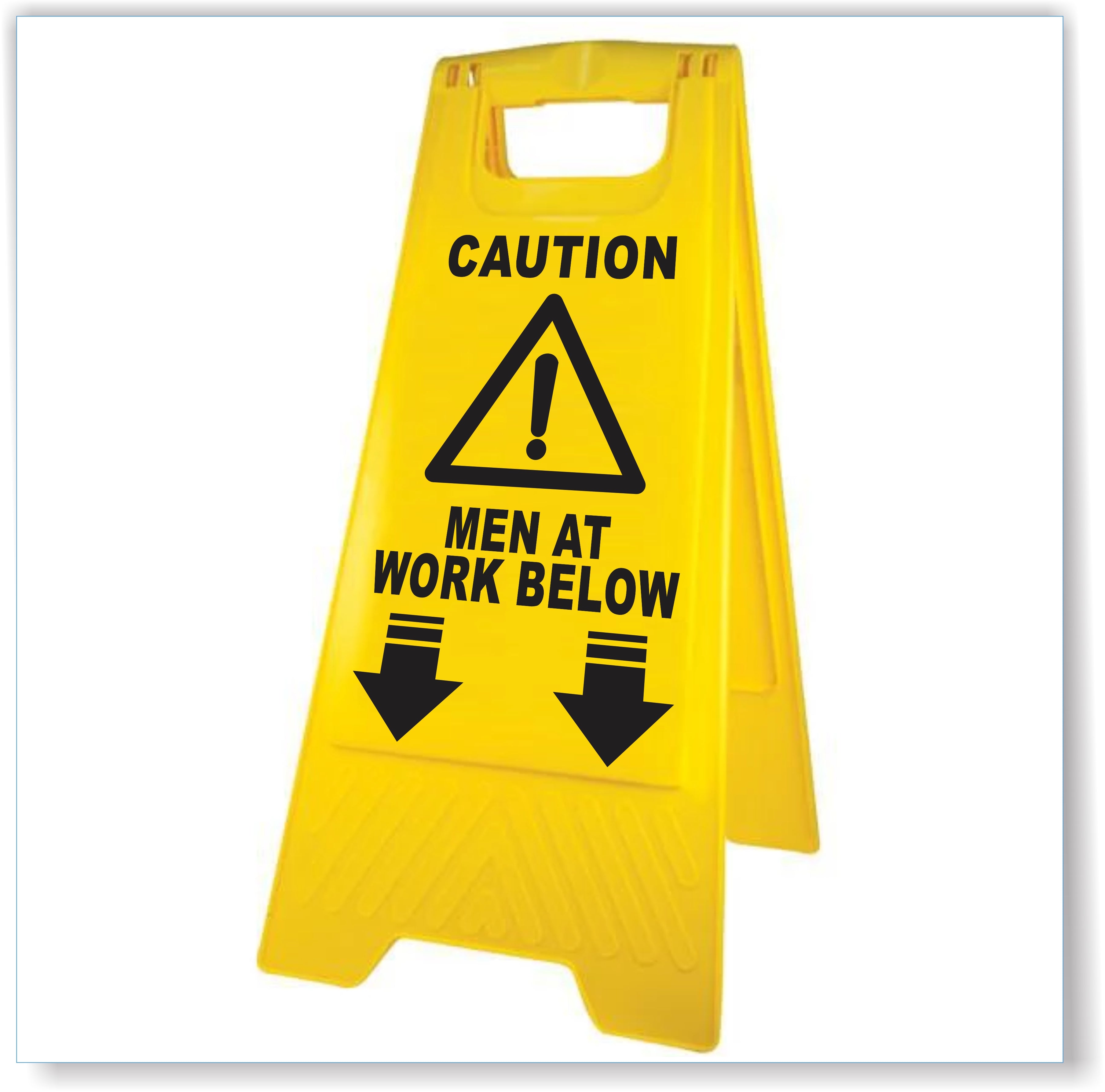 Caution Men Working Below Sign Yellow A-Frame Floor Stand – Signs4Safety