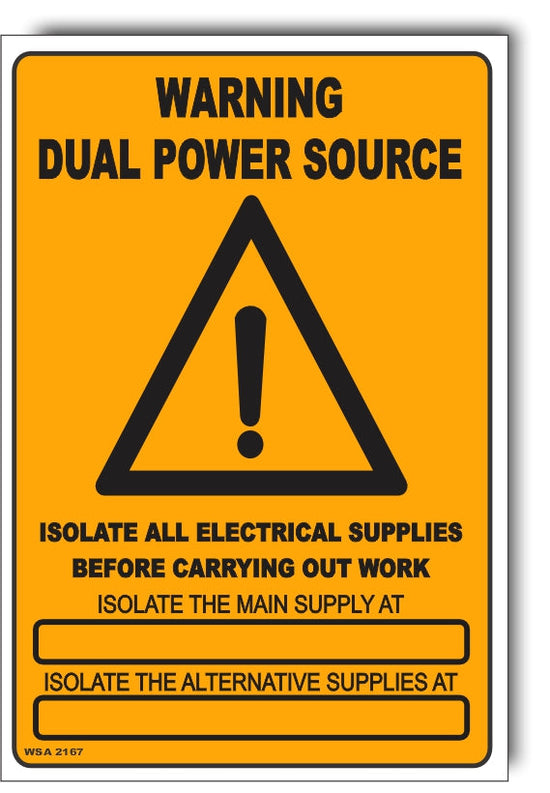 Caution - Warning Dual Power Source Sign – Signs4Safety