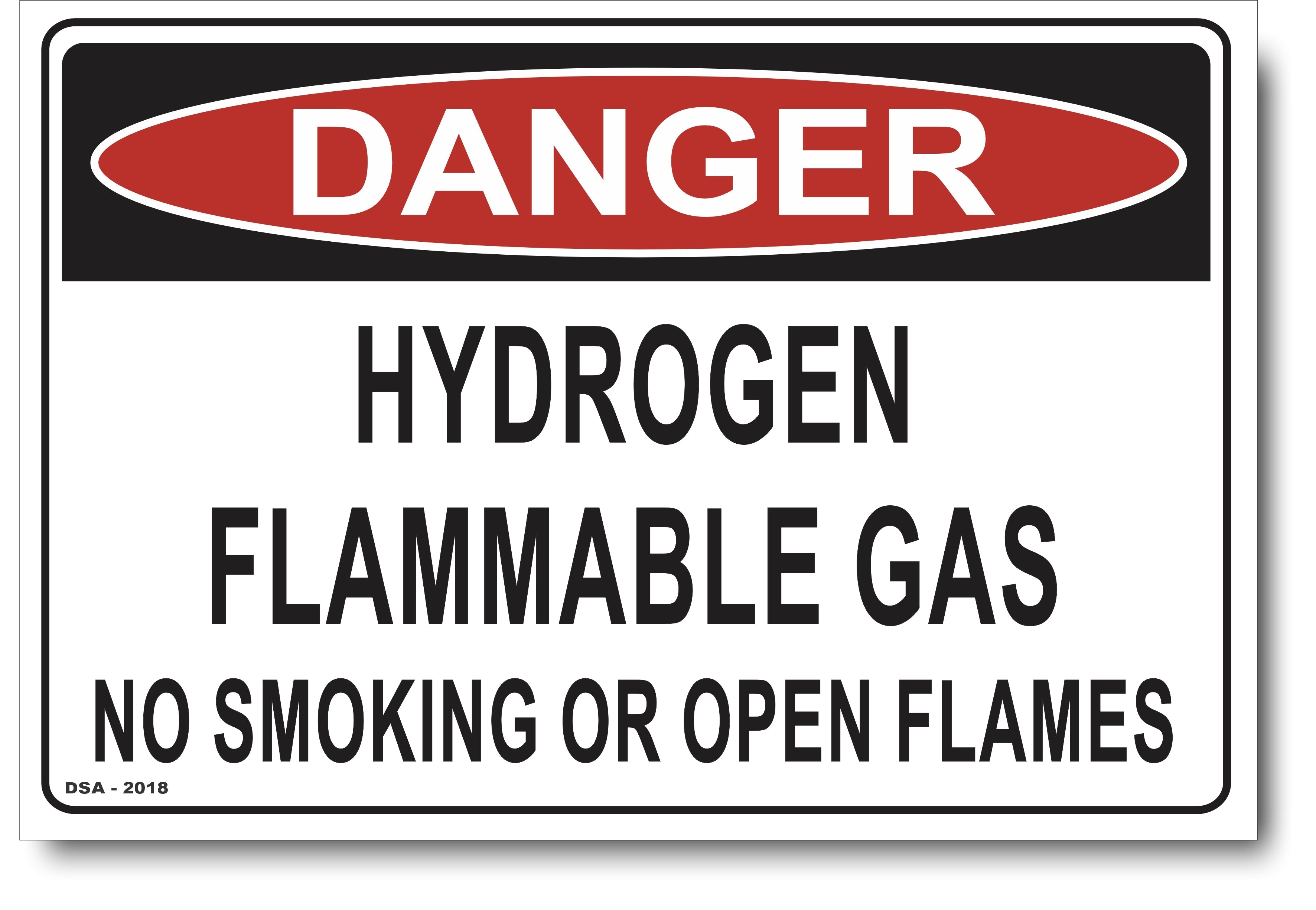 Danger Hydrogen Flammable Gas. No Smoking Or Open Flames Sign ...