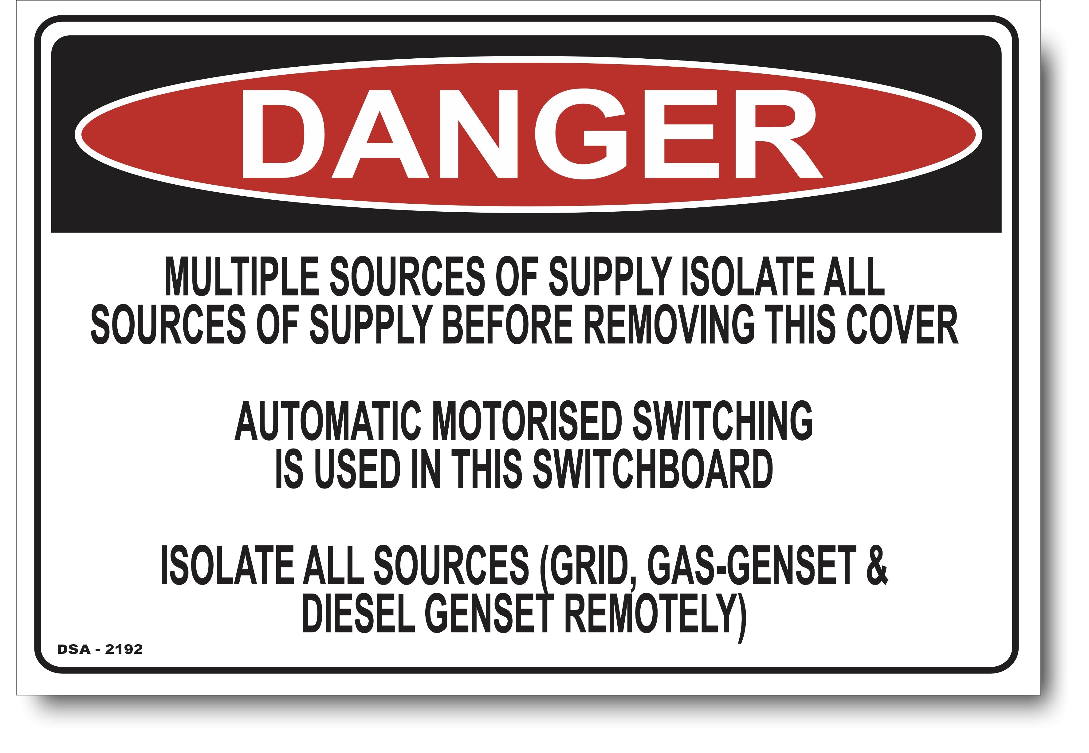 Danger Multiple Sources Of Supply - Isolate All Sources Of Supply Sign ...