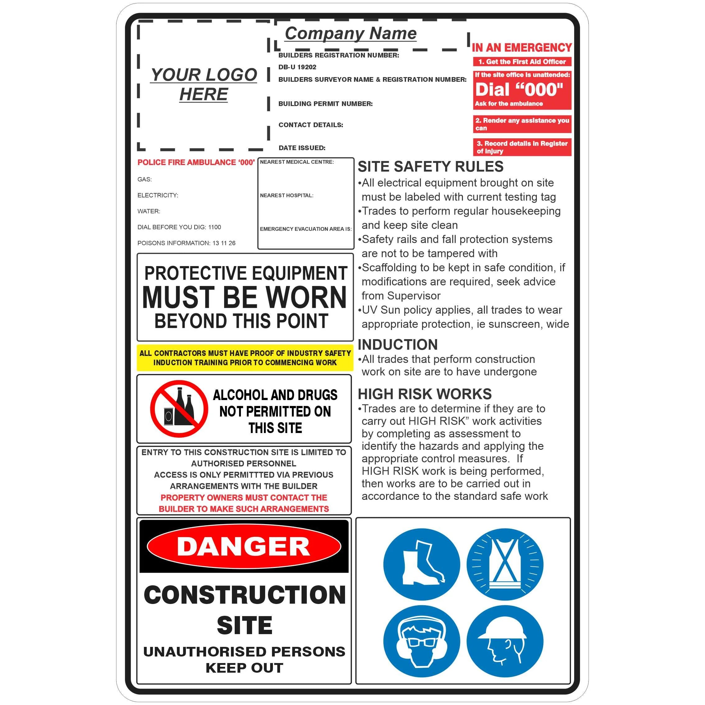 Construction Site Combination Sign (Site Rules) – Signs4Safety