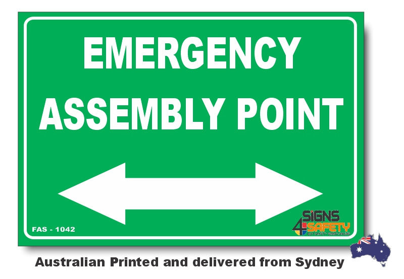 Emergency Assembly Point - Arrow Left and Right Sign – Signs4Safety