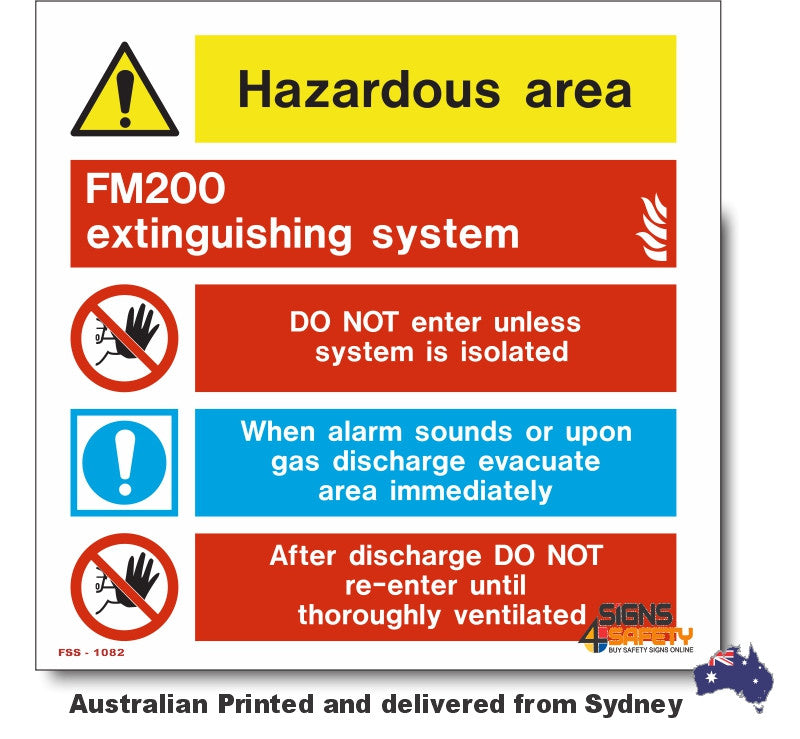FM200 Extinguishing - Suppression System Hazardous Area Sign – Signs4Safety