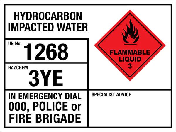 Hydrocarbon Impacted Water 1268 3YE Emergency Information Sign ...