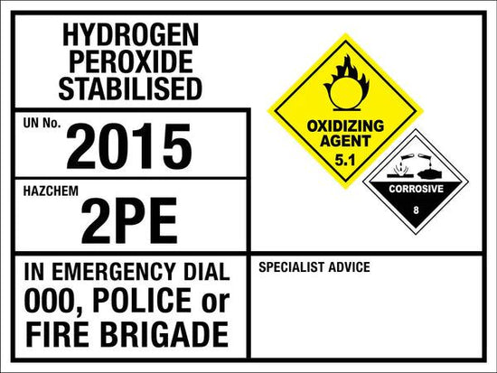 Hydrogen Peroxide Stabilised 2015 2PE Emergency information Sign ...