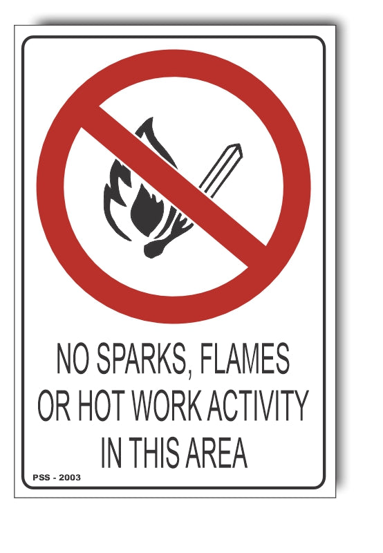 No Sparks, Flames Or Hot Work Activity In This Area Prohibited Sign ...