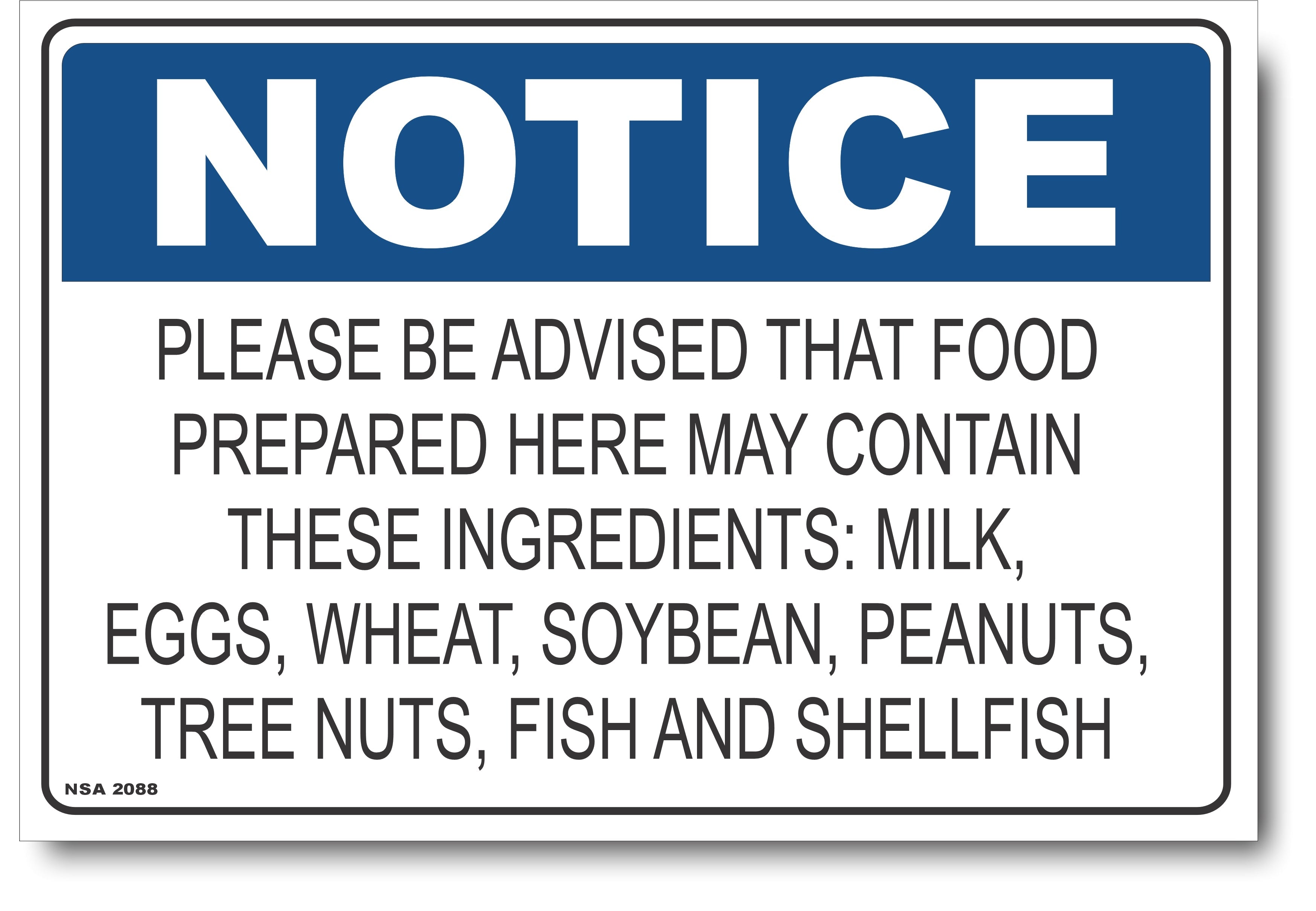Be Advised That Food Prepared Here May Contain These Ingredients Sign ...
