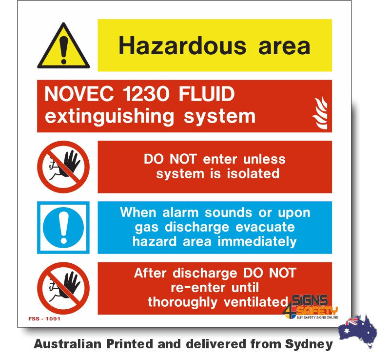 Novec 1230 Fluid Extinguishing -Suppression System Hazardous Area Sign ...