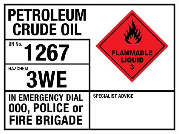 Petroleum Crude Oil 1267 3WE Emergency Information Sign – Signs4Safety