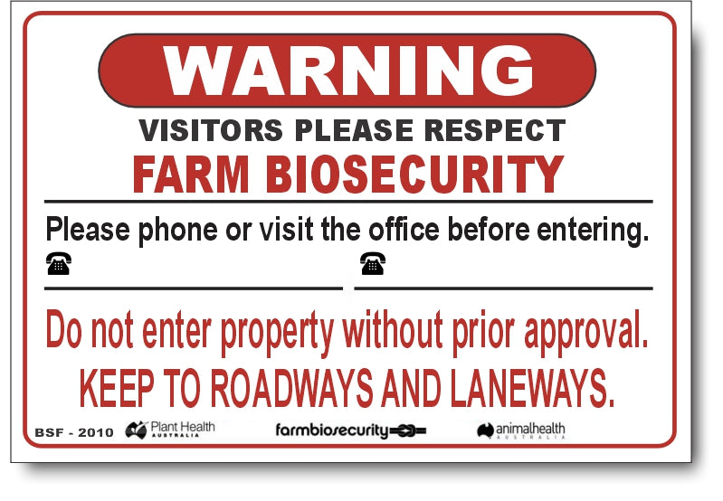 Warning - Please Phone Office Two Numbers - Farm Biosecurity Sign ...