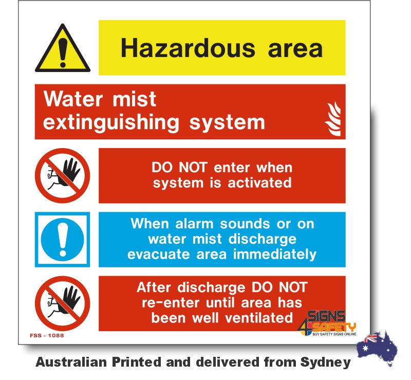 Water Mist Extinguishing - Suppression System Hazardous Area Sign ...