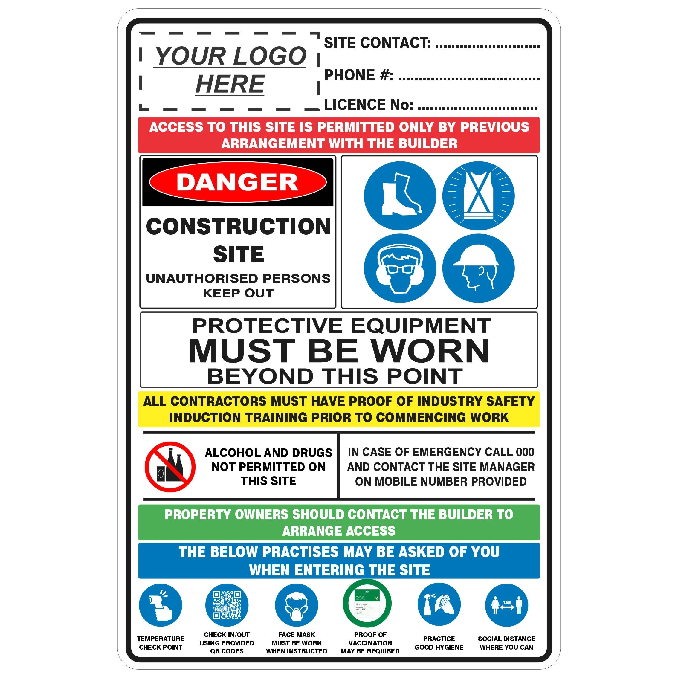 Construction Site Combination Signs With Covid Rules – Signs4Safety