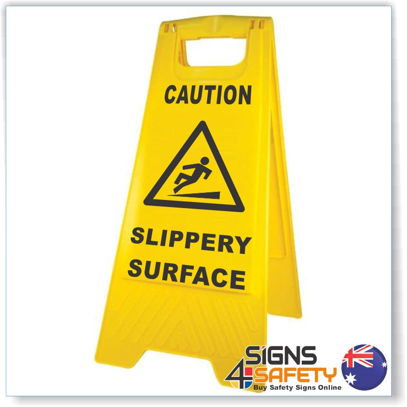 Caution Slippery Surface Sign Yellow A-Frame Floor Stand – Signs4Safety