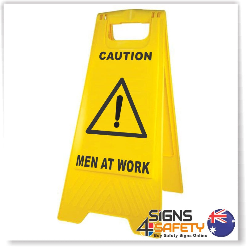 Caution Men At Work Sign Yellow A-Frame Floor Stand| Signs4Safety