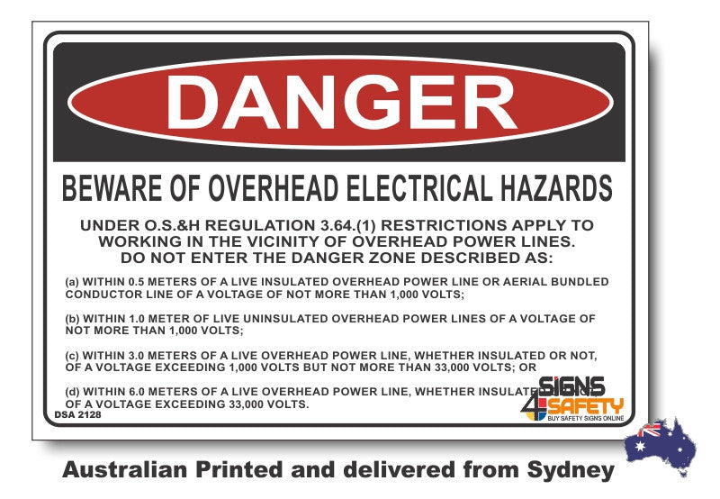 Danger Beware Of Overhead Electrical Hazards Sign – Signs4Safety